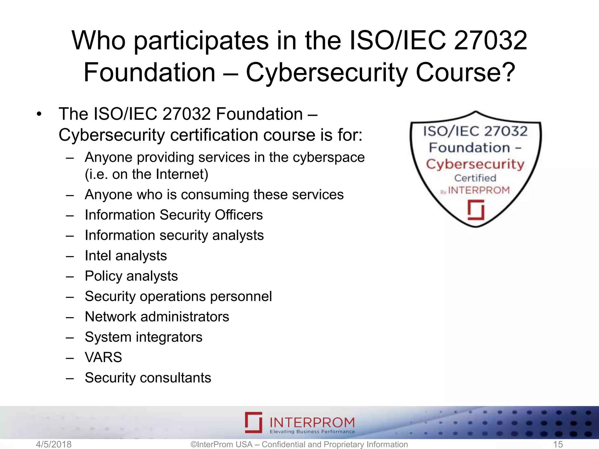 Iso iec 27032 foundation - cybersecurity training course | PPT