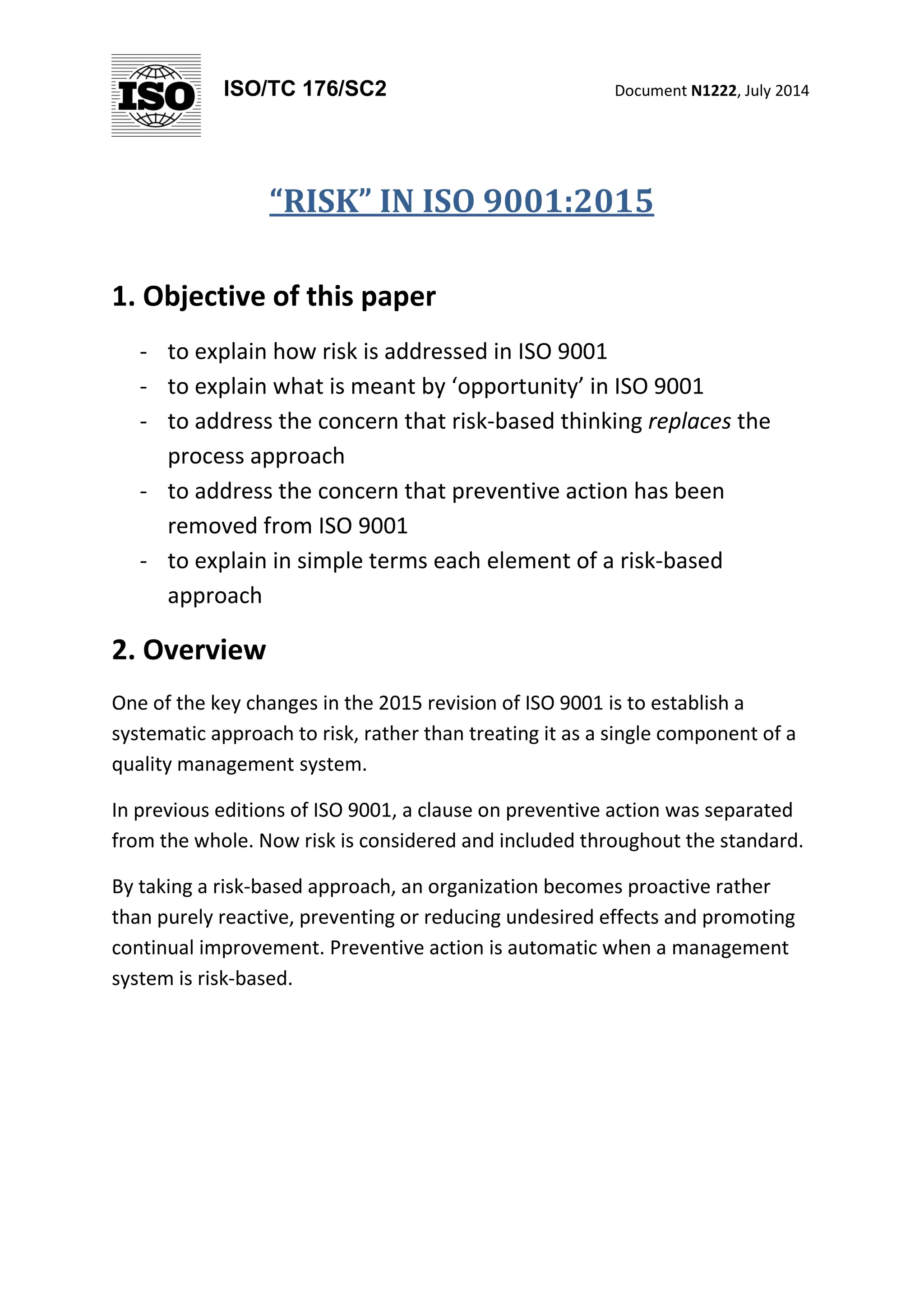 Iso tc176-sc2 n1222-n1222_-_risk_in_iso_9001_2014-07 | PDF | Business ...