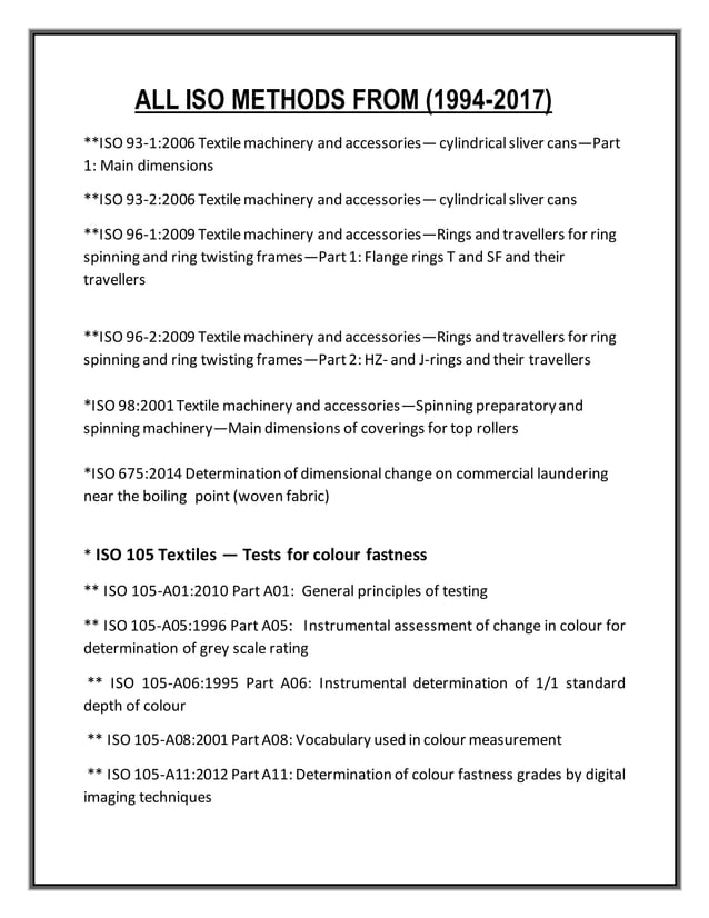 ISO methods From (1994-2017) | DOCX | Needlework | Arts and Crafts