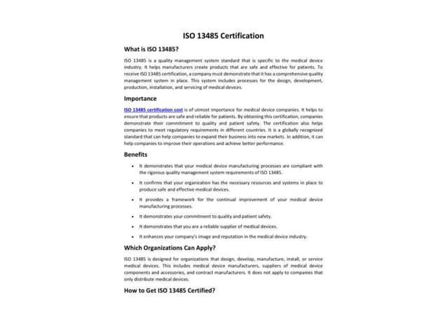 ISO 13485: ENSURING QUALITY IN MEDICAL DEVICE MANUFACTURING | PPT