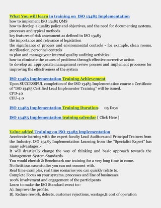 ISO 13485 | ISO 13485 training | ISO 13485 IMPLEMENTATION | PDF