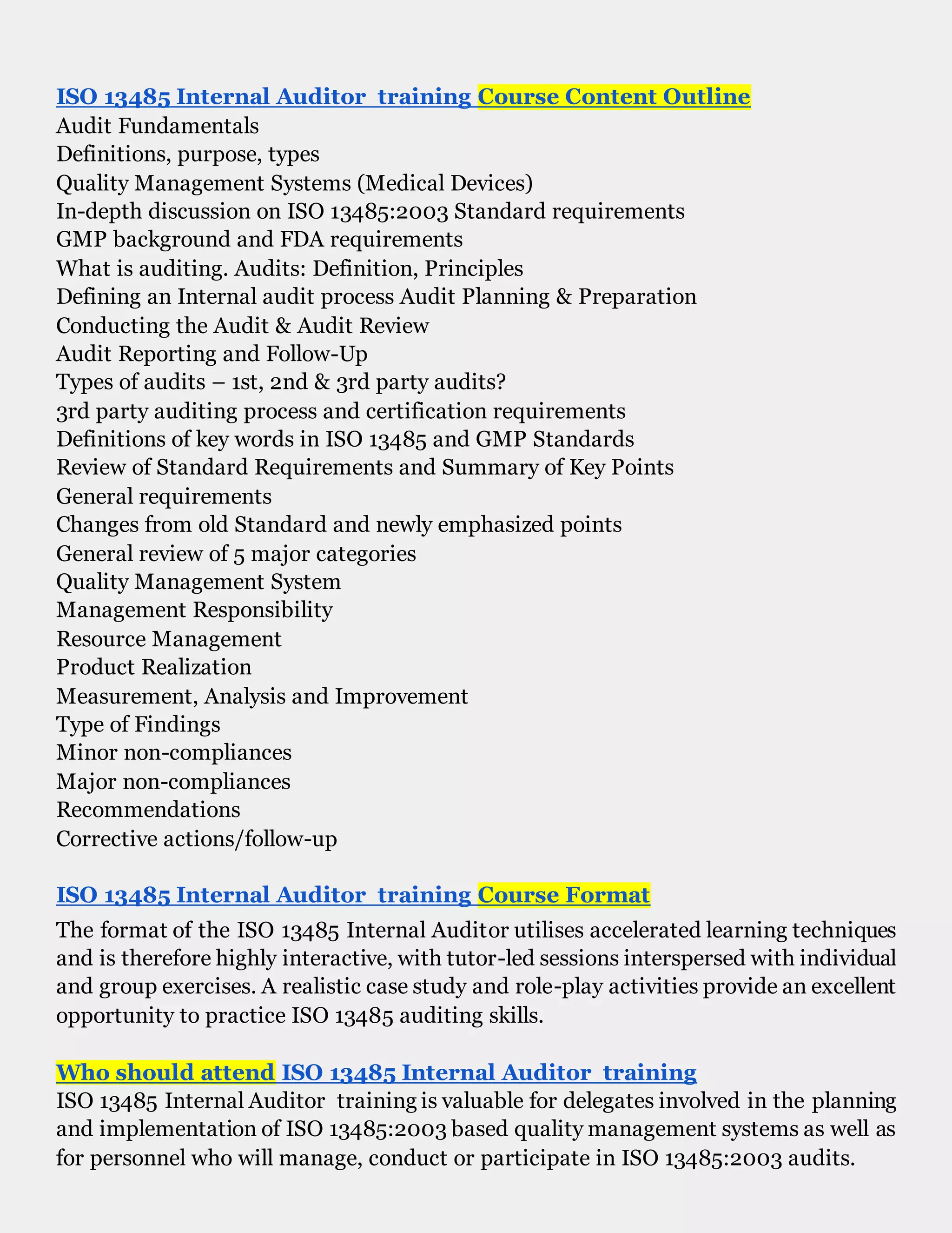 ISO 13485 | ISO 13485 Training | ISO 13485 INTERNAL AUDITOR TRAINING | DOCX ISO 13485 | ISO 13485 Training | ISO 13485 INTERNAL AUDITOR TRAINING | DOCX