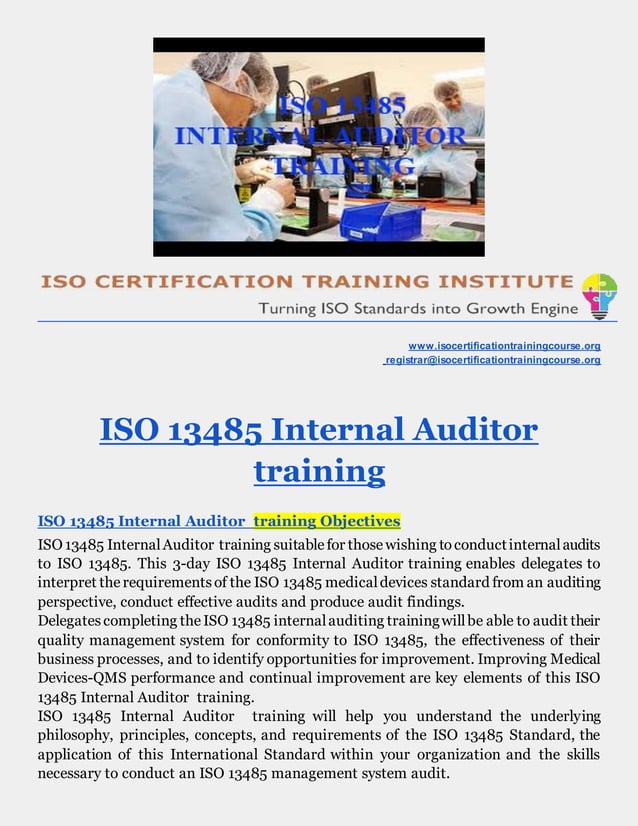 ISO 13485 | ISO 13485 Training | ISO 13485 INTERNAL AUDITOR TRAINING | DOCX