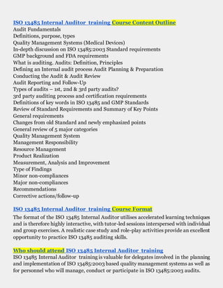 ISO 13485 | ISO 13485 Training | ISO 13485 INTERNAL AUDITOR TRAINING | DOCX