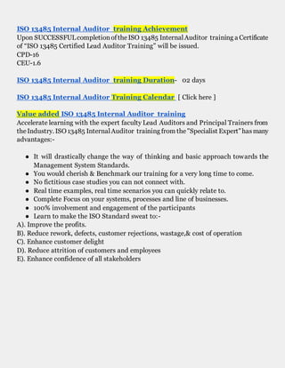 ISO 13485 | ISO 13485 Training | ISO 13485 INTERNAL AUDITOR TRAINING | DOCX