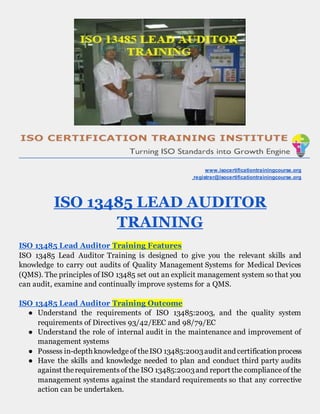 ISO 13485 | ISO 13485 Training | ISO 13485 LEAD AUDITOR TRAINING | DOCX
