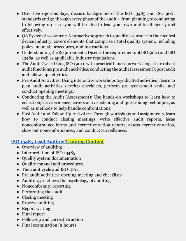 ISO 13485 | ISO 13485 Training | ISO 13485 LEAD AUDITOR TRAINING | DOCX
