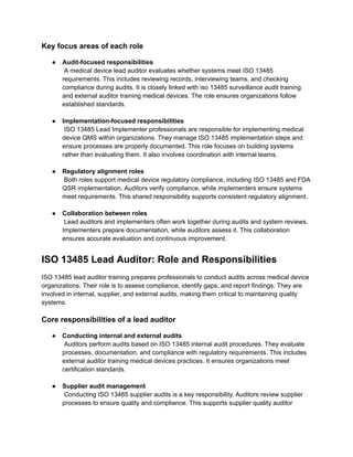 ISO 13485 Lead Auditor vs Lead Implementer: Key Differences | PDF