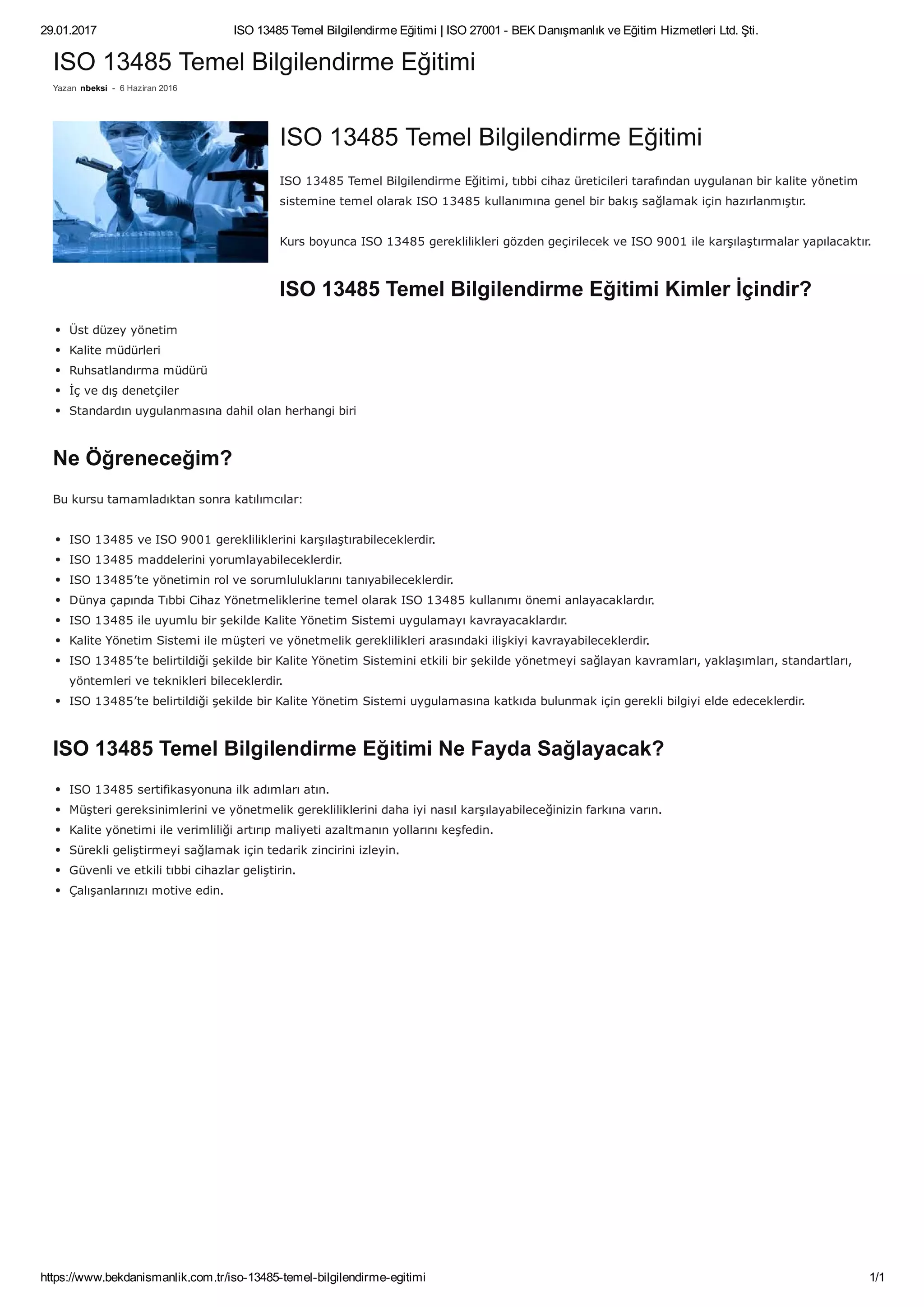 Iso 13485 temel bilgilendirme eğitimi | PDF