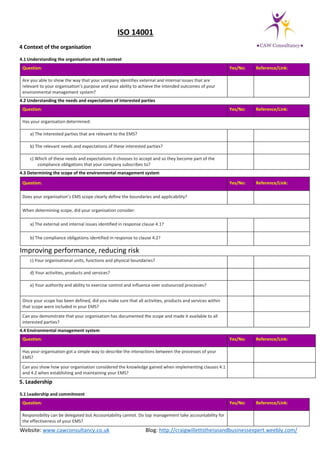 Iso 14001:2015 Checklist | PDF