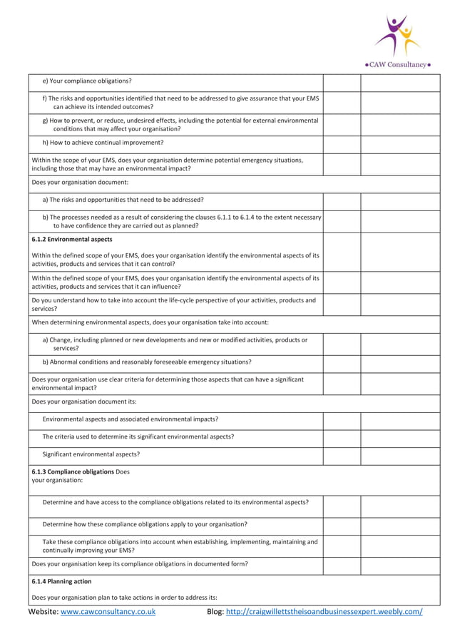 Iso 14001:2015 Checklist | PDF