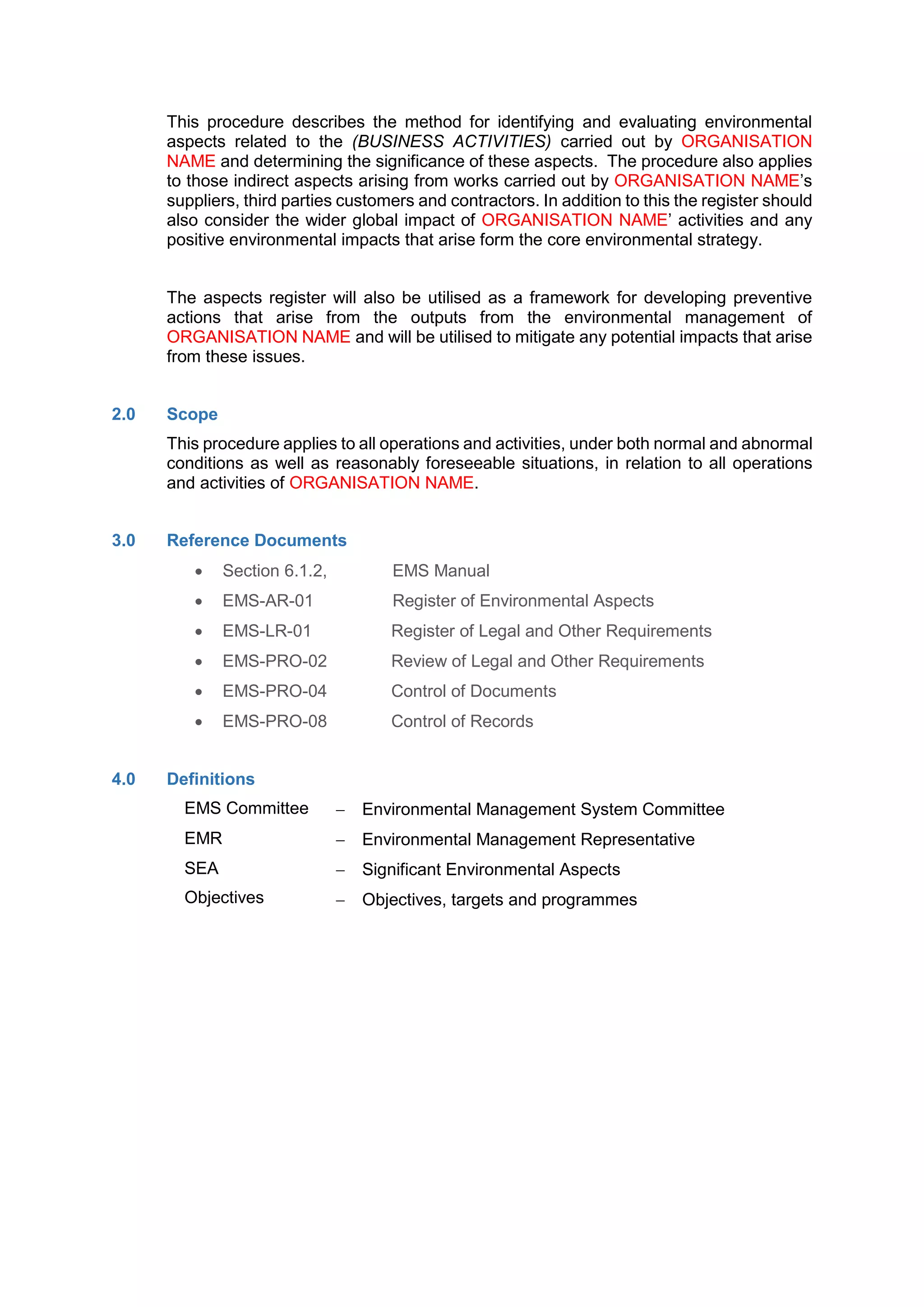 Iso 14001 2015 aspects identification procedure | PDF