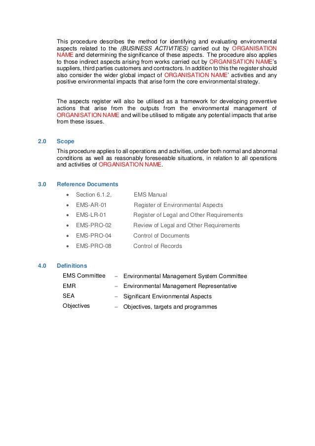 Iso 14001 2015 aspects identification procedure