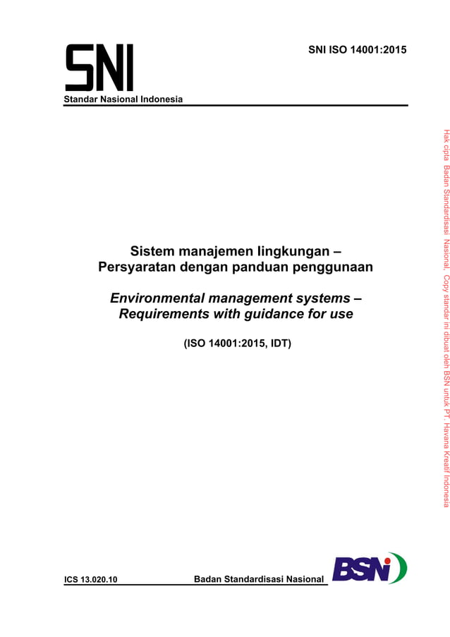 ISO 14001-2015 Sistem Manajemen Lingkungan - Persyaratan dengan panduan penggunaan | PDF