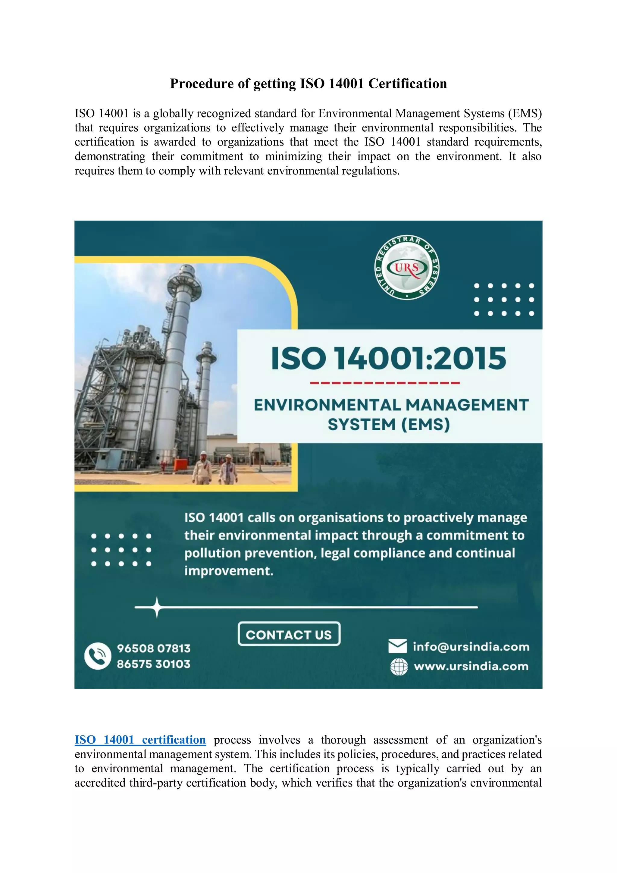 Procedure of getting ISO 14001 Certification | PDF