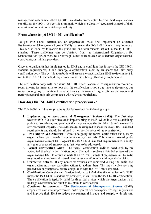 Procedure of getting ISO 14001 Certification | PDF