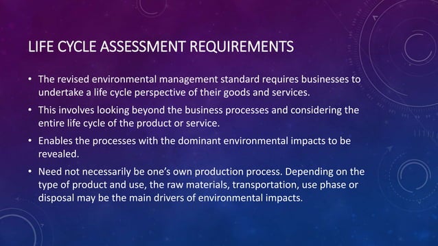ISO 14001 life cycle assessment | PPTX | Business | Business and Finance