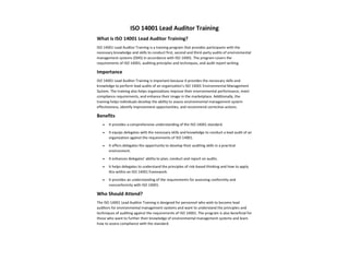 ISO 14001 Lead Auditor Training Course Objectives | PPT