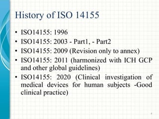 ISO 14155 Clinical investigation of medical devices for human subjects- Good clinical practices ...