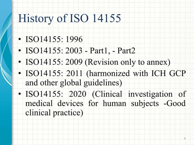 ISO 14155 Clinical investigation of medical devices for human subjects- Good clinical practices ...