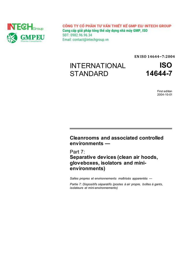Tiêu chuẩn ISO 14644 cho phòng sạch phần 7: thiết bị tách rời (passbox ...