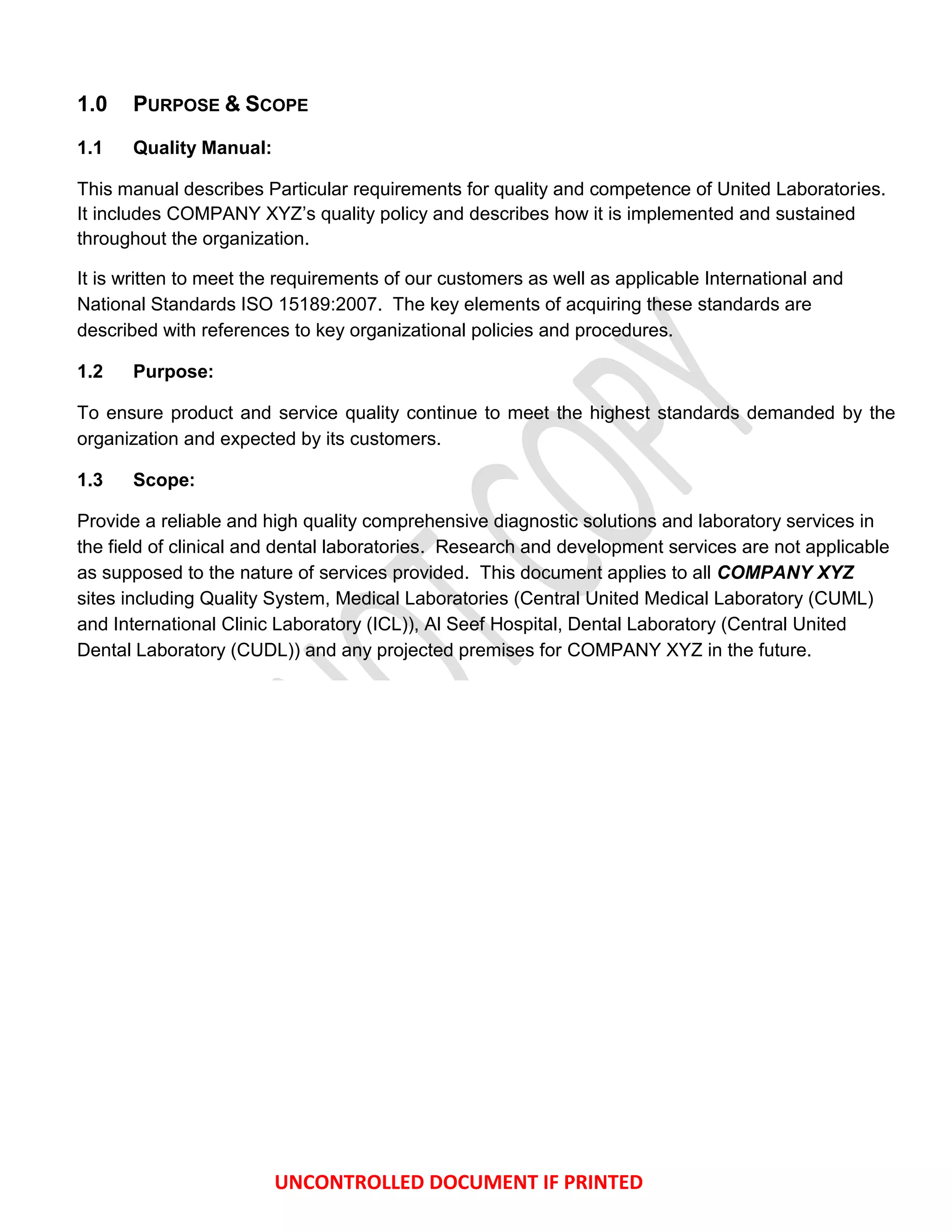 ISO 15189:2007 Quality Manual | PDF