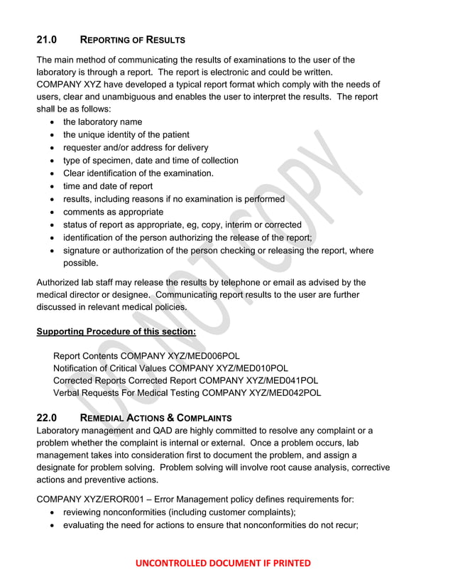 ISO 15189:2007 Quality Manual | PDF