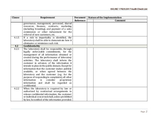 ISO/IEC 17025 2017 Check List