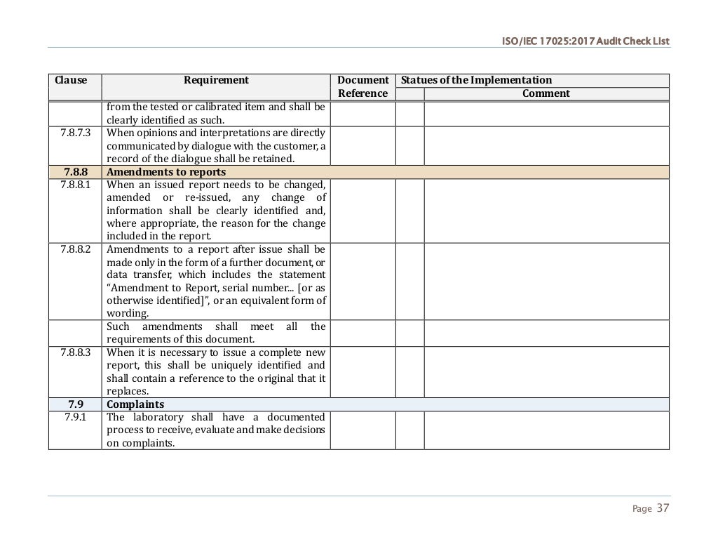 ISO/IEC 17025 2017 Check List