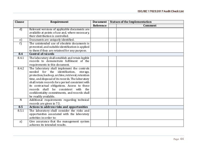 ISO/IEC 17025 2017 Check List
