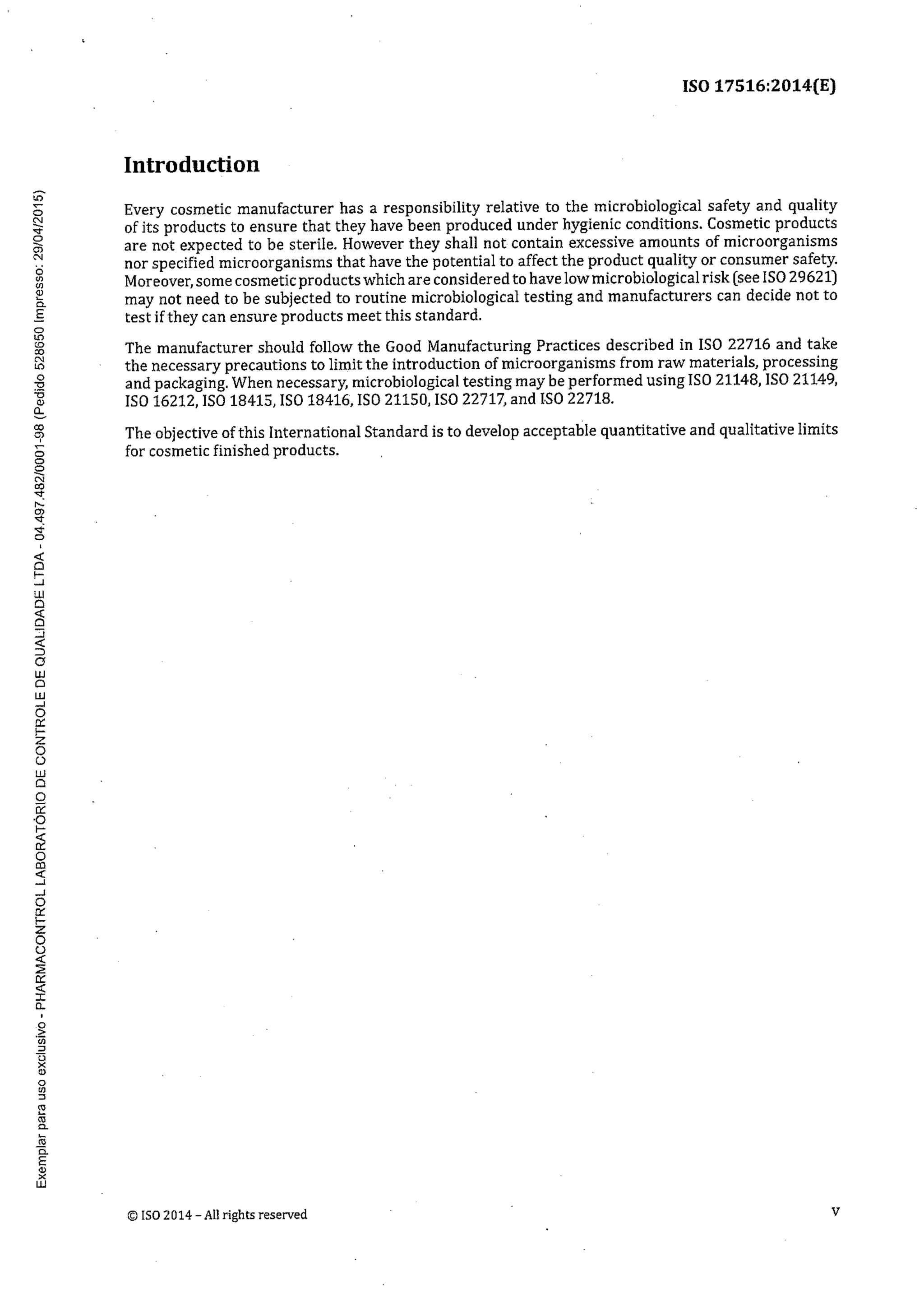 Iso 17516 2014 cosmetics - microbiological limits | PDF