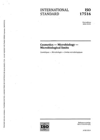 Iso 17516 2014 cosmetics - microbiological limits | PDF
