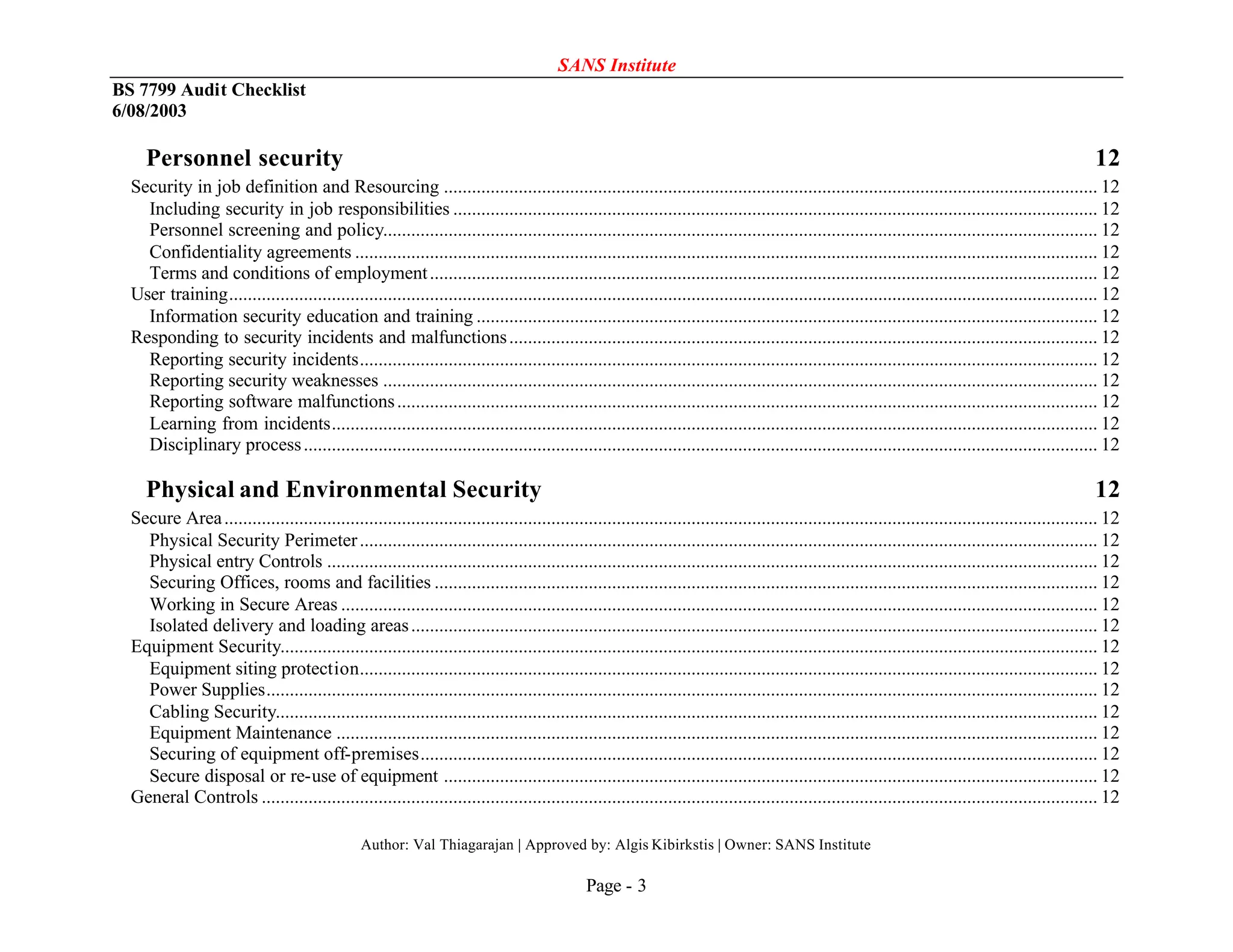 Iso 17799 checklist | PDF