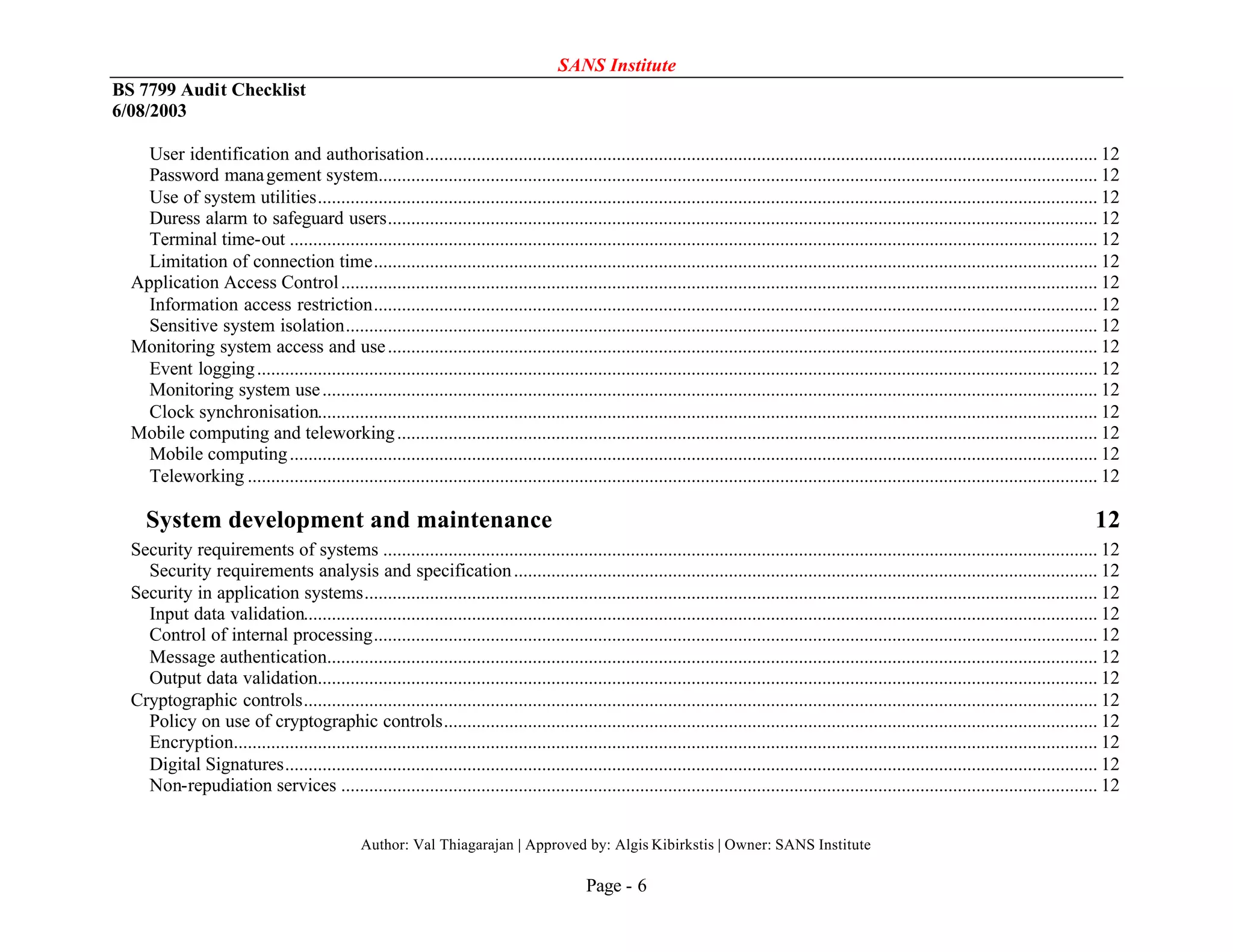 Iso 17799 checklist | PDF