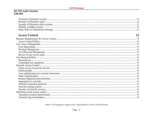 Iso 17799 checklist | PDF