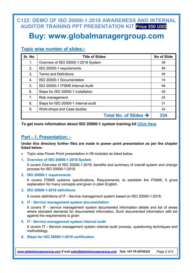 ISO 20000-1:2018 Awareness and Auditor Training PPT Presentation kit ...