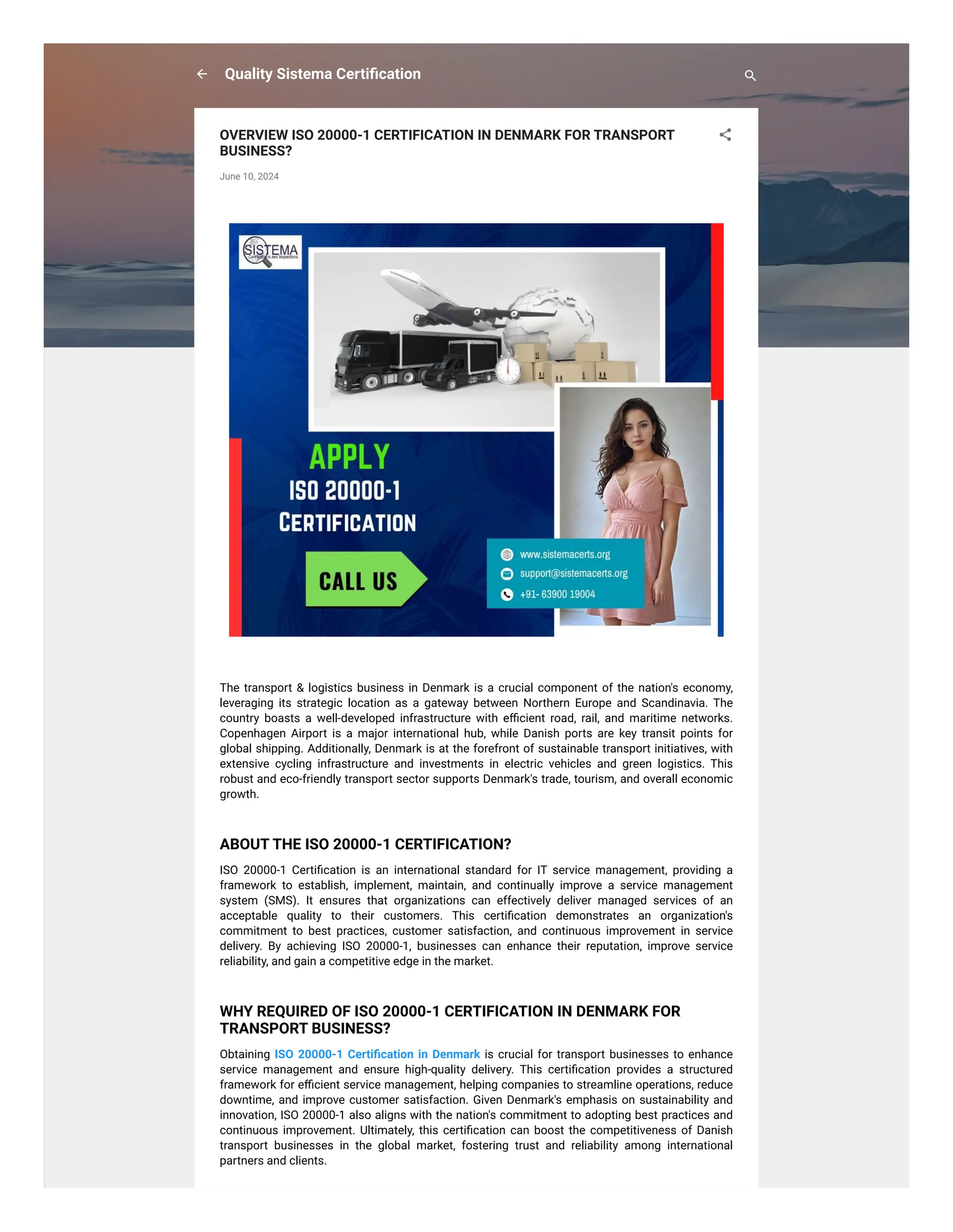 OVERVIEW Of ISO 20000-1 CERTIFICATION IN DENMARK FOR TRANSPORT BUSINESS? | PDF