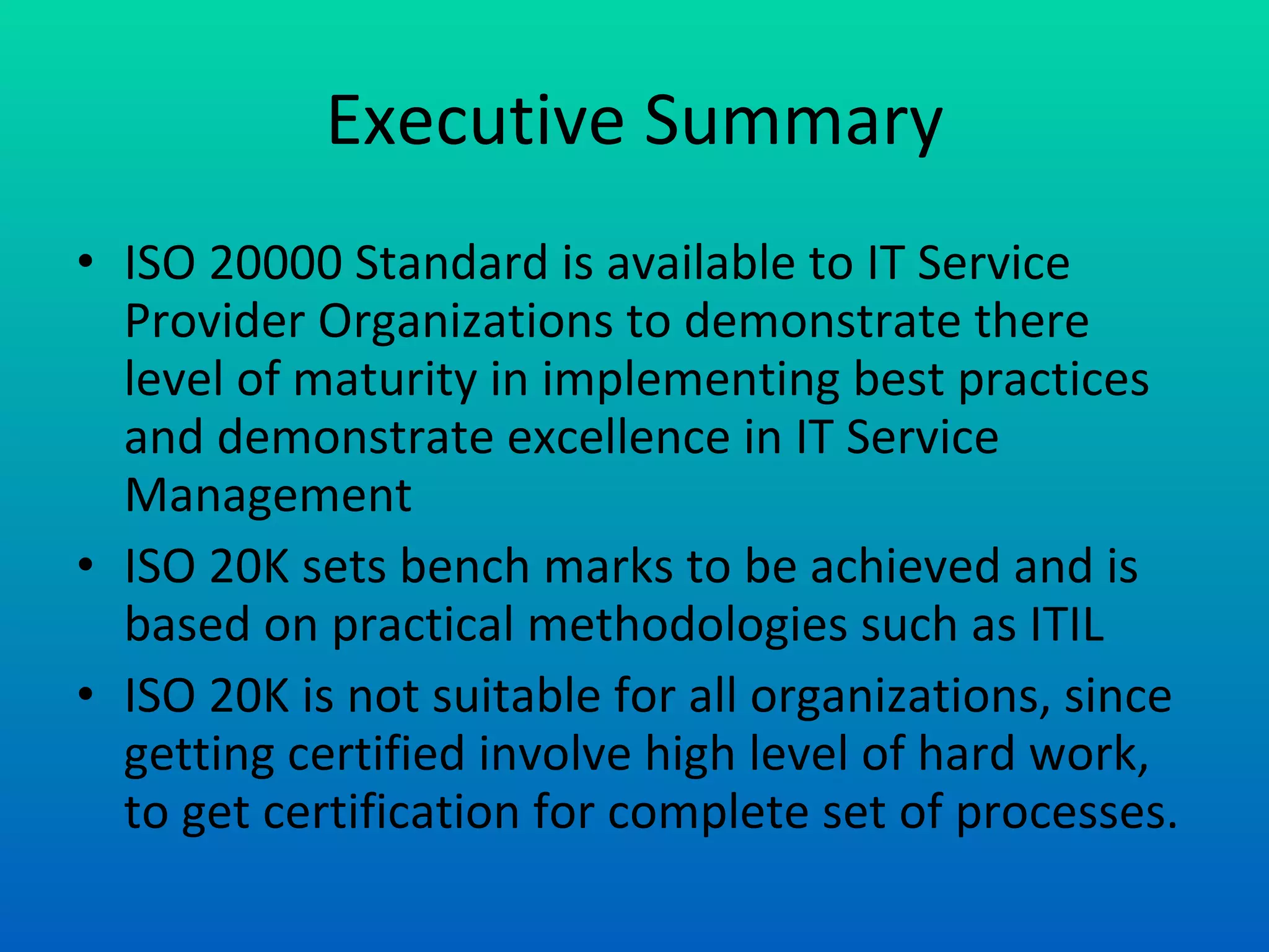 Iso 20000 standard implementation | PPT