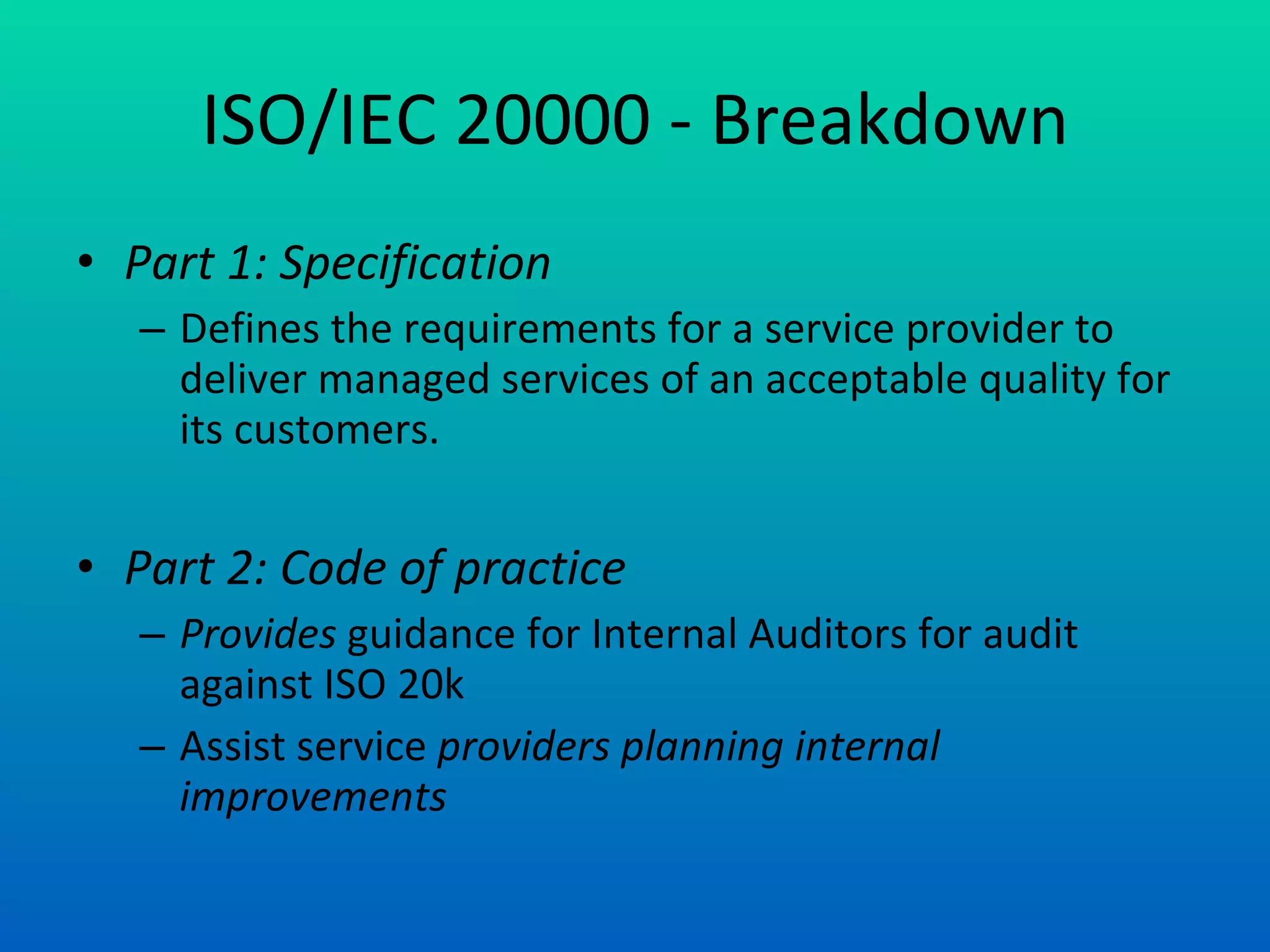 Iso 20000 standard implementation | PPT