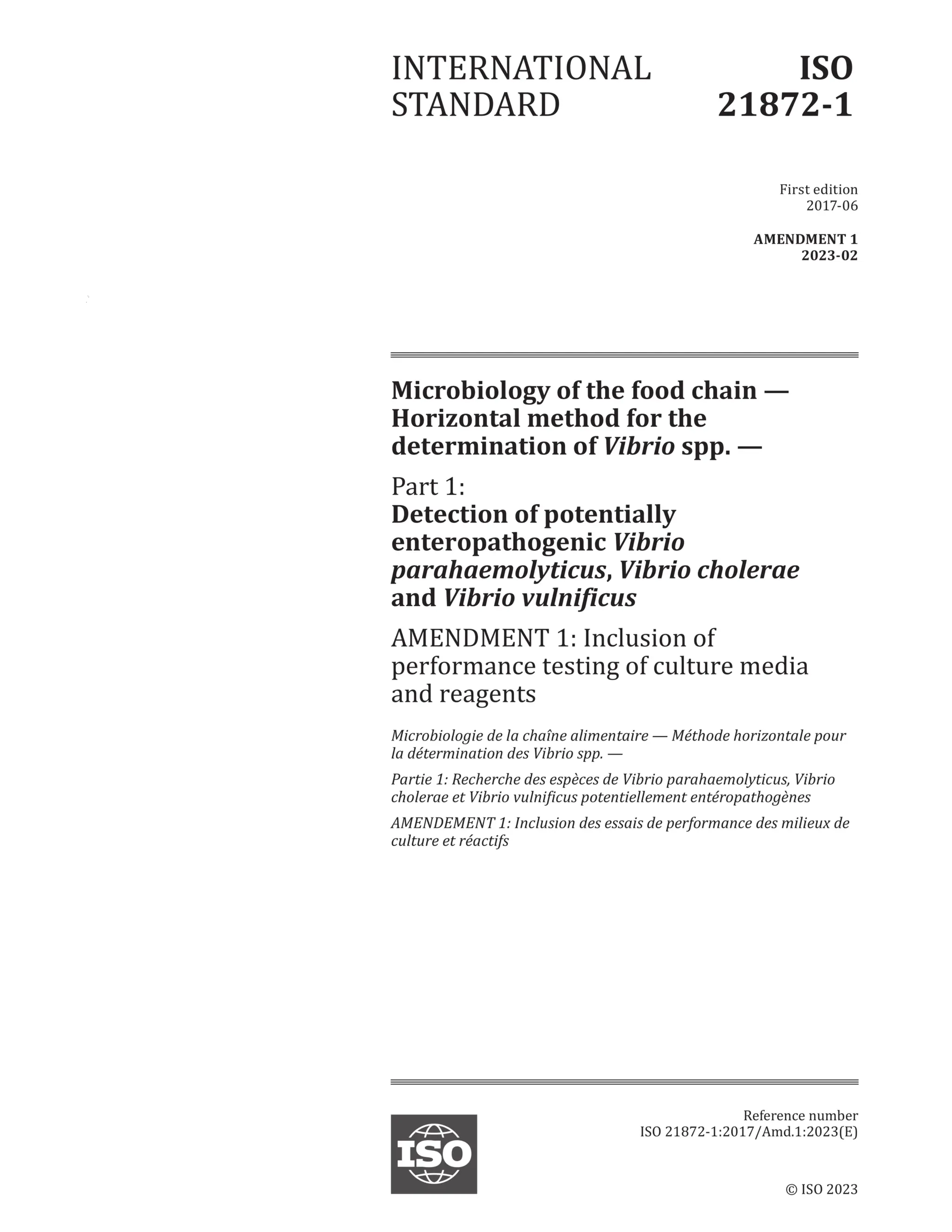 ISO 21872-1:2017/Amd 1:2023 Microbiology of the food chain — Horizontal method for the ...