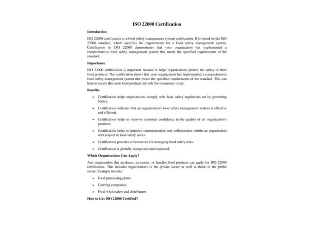ISO 22000 Certification | PPT