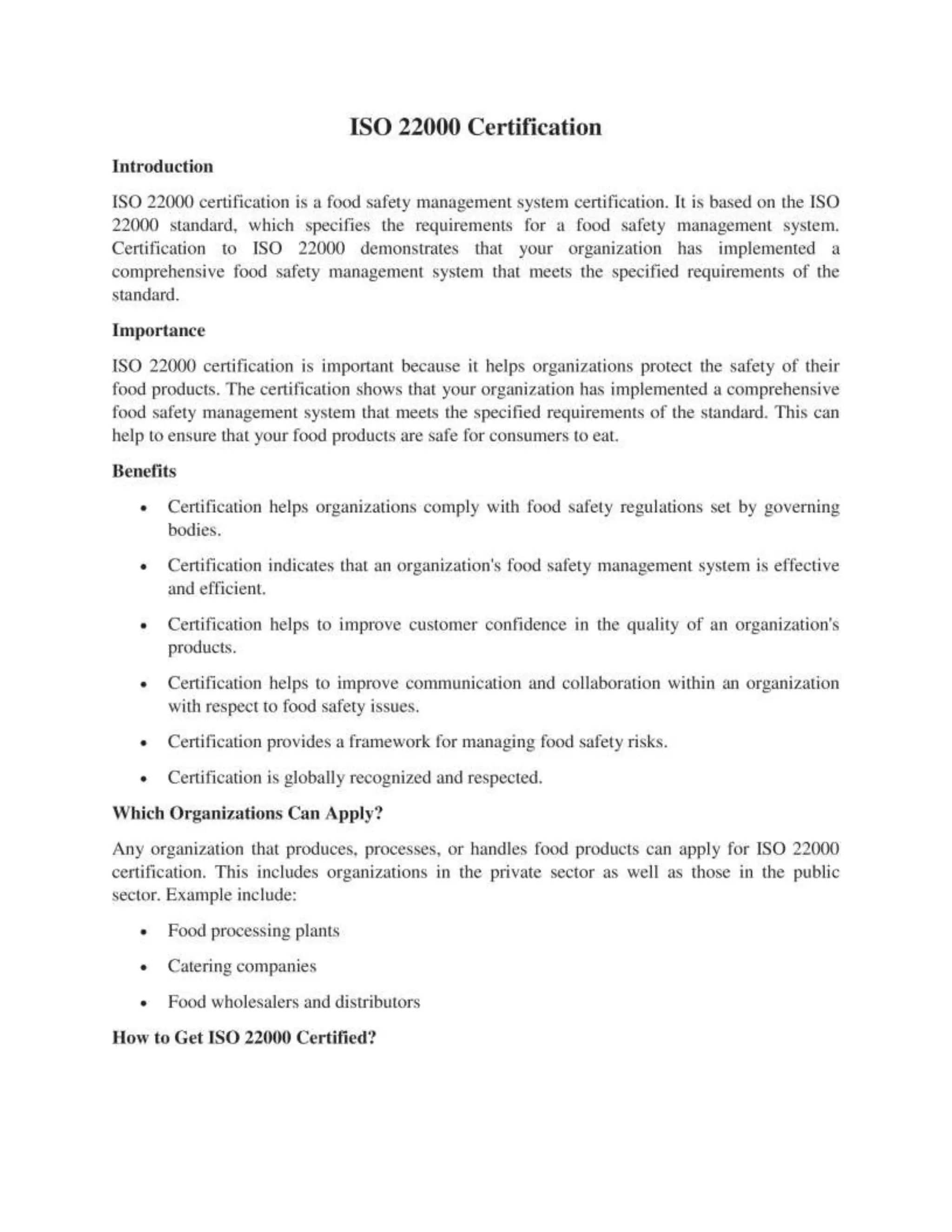 ISO 22000 Certification | PDF