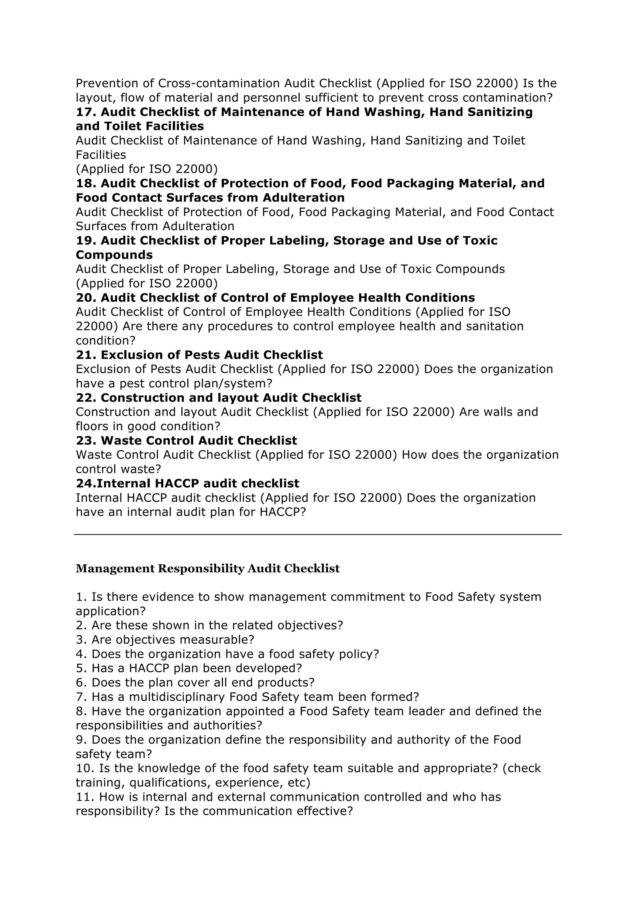 Iso 22000 checklist | PDF