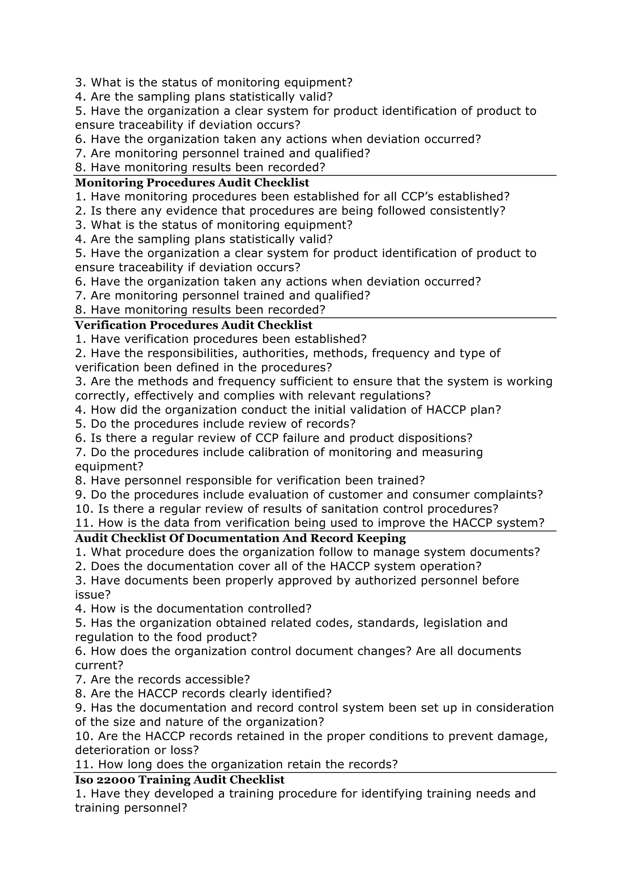 Iso 22000 checklist | PDF