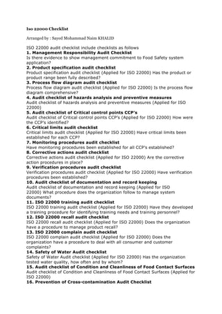 Iso 22000 checklist | PDF