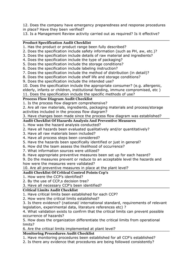 Iso 22000 checklist | PDF | Business Accounting & Finance | Business