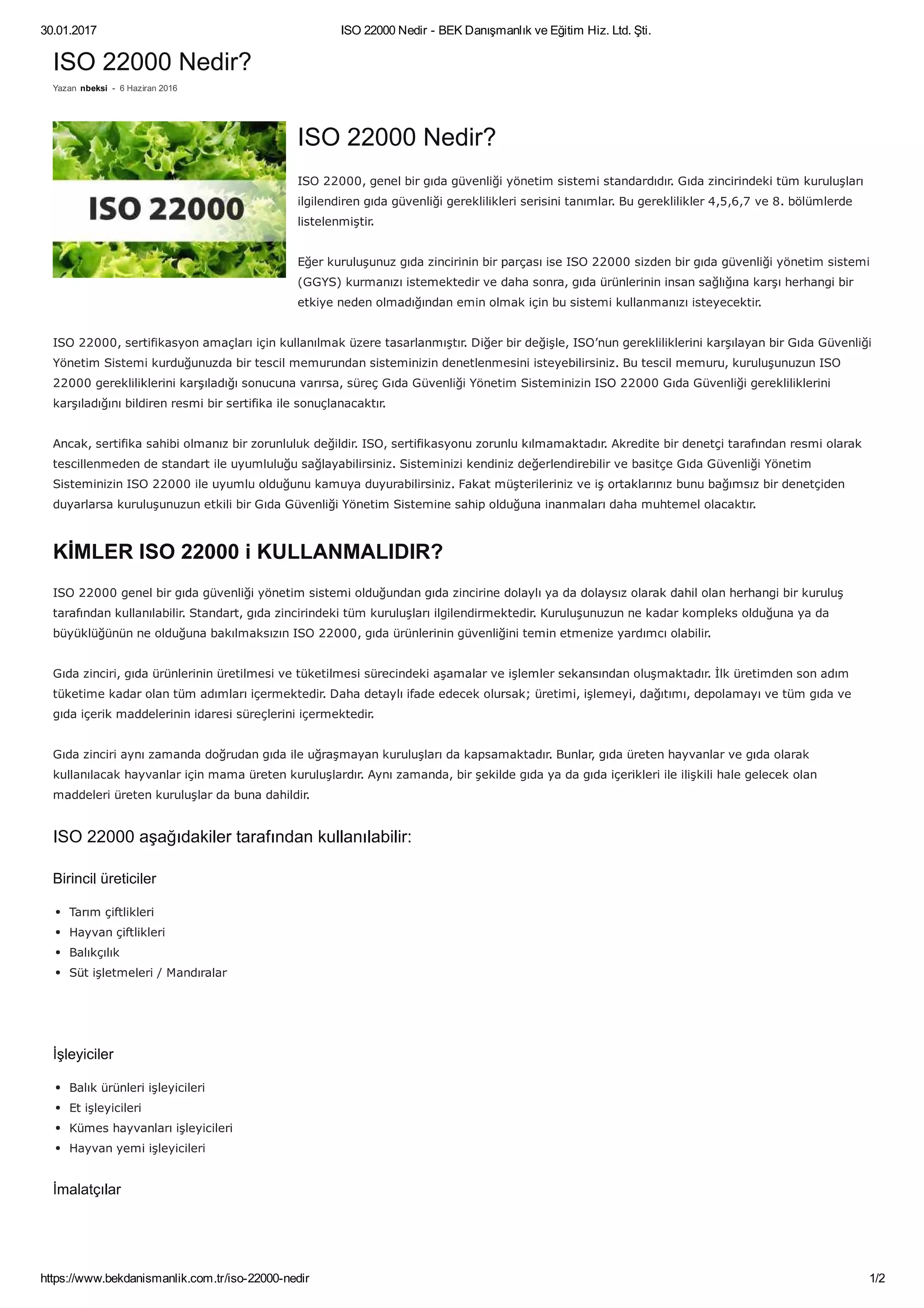 Iso 22000 nedir | PDF