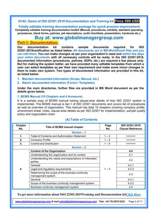 Outline of ISO 22301:2019 Documentation and Training kit | PDF