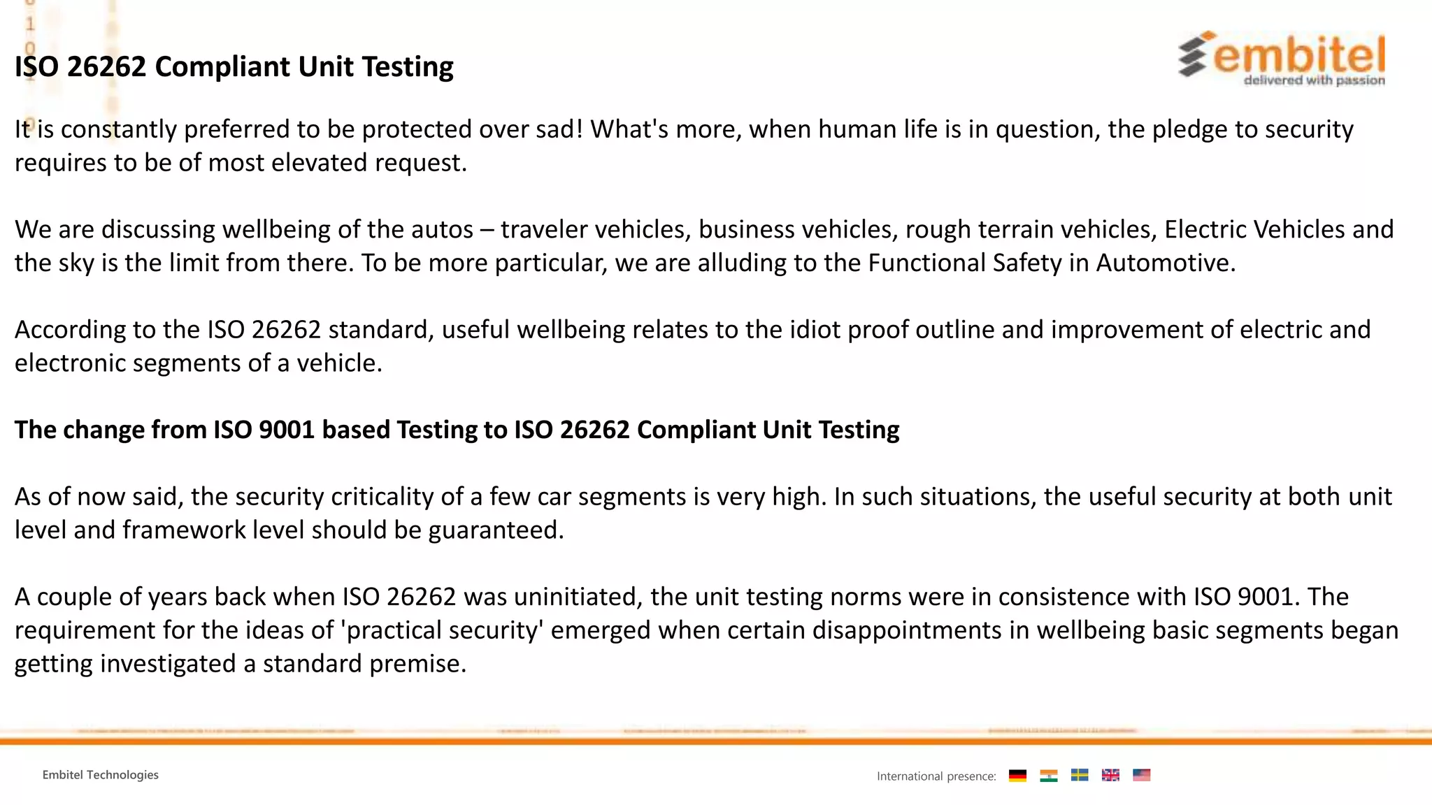 Iso 26262 Unit Testing Functional Safety In Automotive Ppt