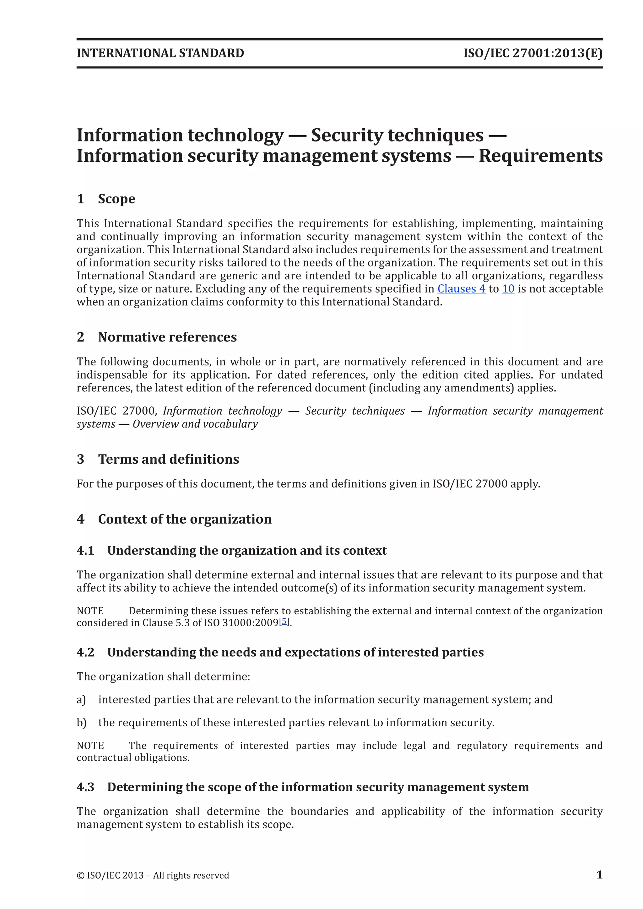 Standard ISO27001-2013 Information technology - Security techniques | PDF